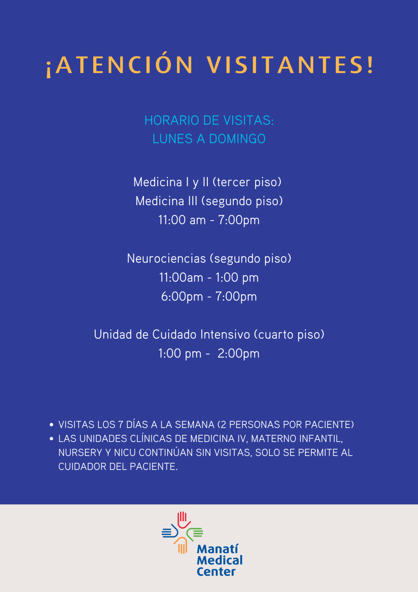 .::Manatí Medical Center » Horario de Visitas::.